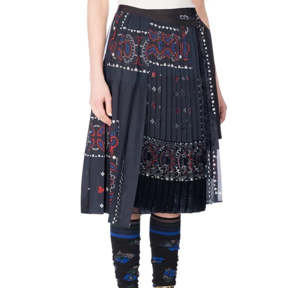 Sacai | Skirts | Sacai Japan Pleated Bandana Patchwork Wrap Skirt Navy ...